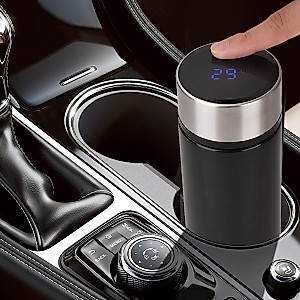 Aichiw Water Bottle Vacuum Insulated Multifunctional Portable Mug With Temperature Display Stainless Steel Cup for Travel Outdoor (16 Ounce Black)