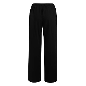 Long Linen Pants for Women Tall, Wide Leg Pants for Women Summer High Waisted Boho Cotton Linen Palazzo Pants Casual Flowy Lounge Trousers with Pockets Black XL