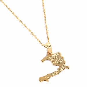 24K Gold Plated The Republic of Haiti Map Pendant Necklace Chain Port-AU-Prince Map Jewelry