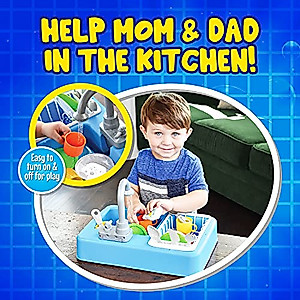 Sunny Days Entertainment Kitchen Sink Play Set with Running Water – 20 Piece Pretend Play Toy for Boys and Girls | Kids Kitchen Role Play Dishwasher Toys, Multi