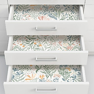 Fititem Floral Peel and Stick Wallpaper Floral Boho Contact Paper Flower Wallpaper Removable Self Adhesive Wallpaper Wildflower Botanical Nursery Wallpaper Bedroom Bathroom Waterproof Leaf 17.3”×78.7”