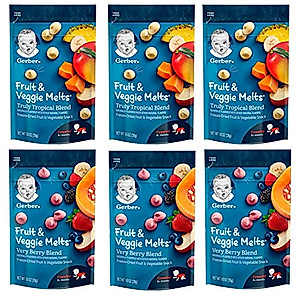 Gerber Graduates Fruit & Veggie Melts Snack Variety Pack, 3 Very Berry Blend and 3 Truly tropical Blend (Pack of 6)