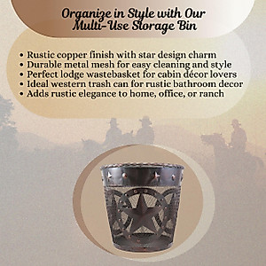 BestGiftEver Rustic Wastebasket with Star Design - Metal Mesh Copper Finish Wastebasket for Western Bathroom Decor, Lodge Cabin Style, Rustic Home Accessories, Rustic Trash Can for Country Homes