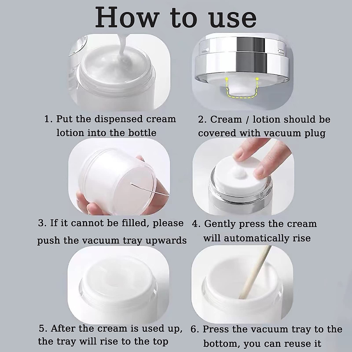 Airless Pump Jar Sets - 1oz 30ml Empty airless Pump Bottles with Cream Spatula - Cream Jar Vacuum Bottle Dispenser for Lotions and Creams - Travel Cosmetic Vacuum Containers Pack of 3