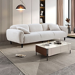 kevinplus 84'' Beige Velvet Sofa Couch for Living Room, Modern Mid-Century Cute 3 Seater Sofa with 2 Pillows, Small Sofa Couch for Bedroom Apartment Small Space, Solid Wooden Legs, Beige