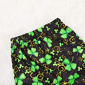 St. Patrick's Day Toddler Girl Outfit Long Sleeves Top+Clovers Pants+Scarf Toddler Girl St Patrick's Day Clothes (Dark Green, 5-6T)