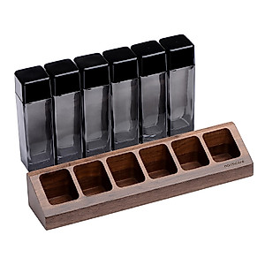 Normcore 6 Tubes Single Dose Espresso Bean Cellars, Coffee Beans Storage Tube Vial Vault with One-Way Exhaust Valve, Smoke Glass Coffee Bean Capsules With Genuine American Walnut Display Stand