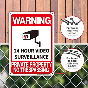 Video Surveillance 2 Pack Private Property No Trespassing Signs, CCTV Security Camera, 10x7 in Heavy 0.40 Aluminum, UV Protected, Business, Driveway Alert (Style 1 10X7 2 Pack)