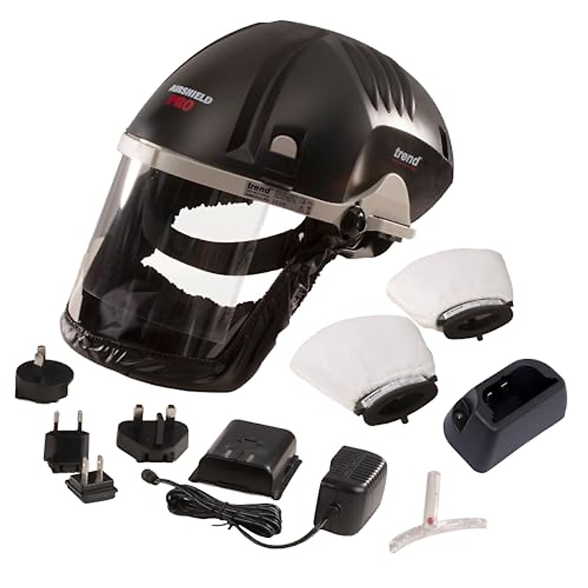 Trend Airshield Pro Full Face Shield w/ Battery Cradle Bundle - Complete Dust Protection and Recharging Solution, AIR/PRO/D3
