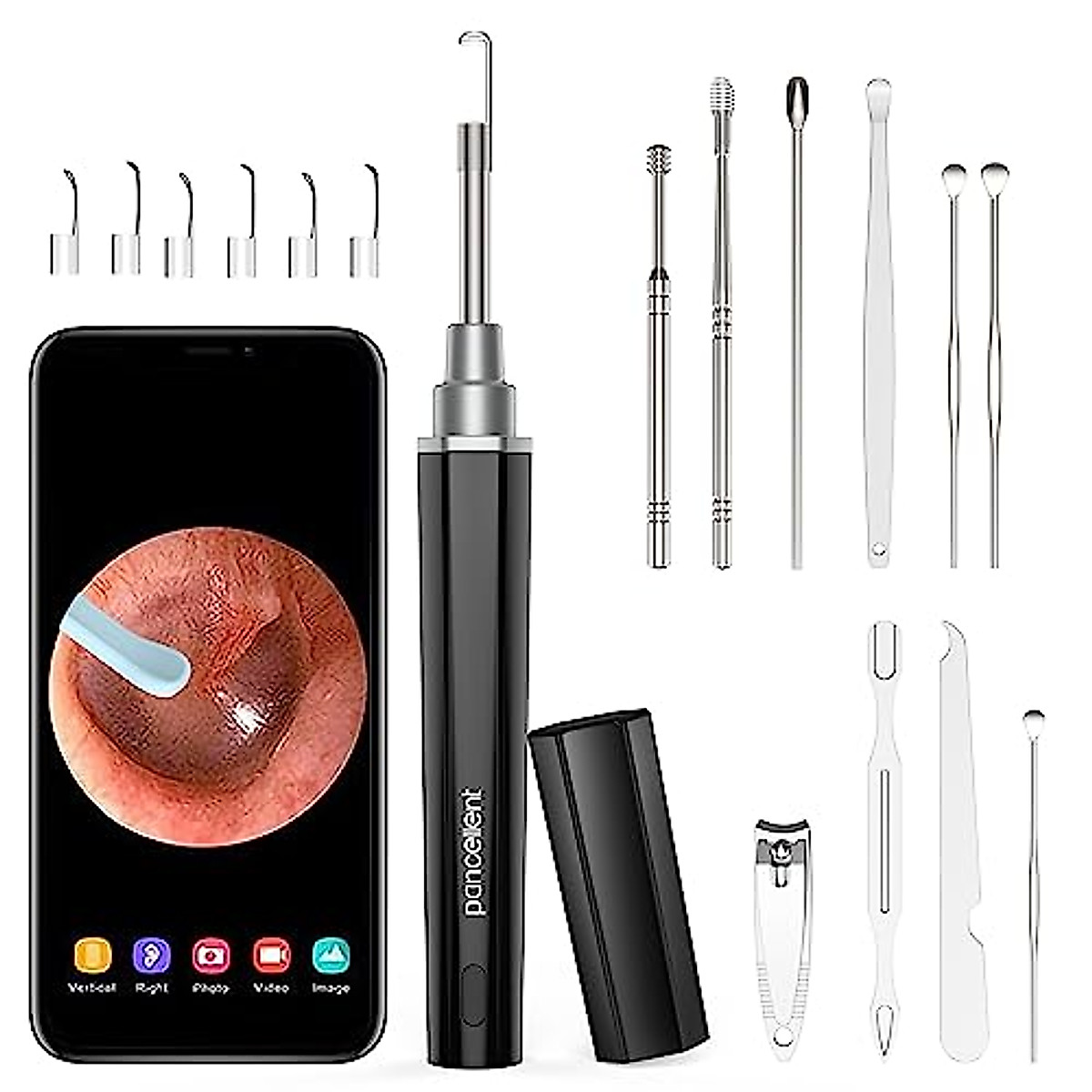 Pancellent Digital Otoscope Camera with Light, Ear Camera, Video Ear Scope with Ear Wax Removal Tools, Ear Endoscope Cleaner, Compatible with iPhone, iPad, Android Smart Phone (Basic Edition Black)