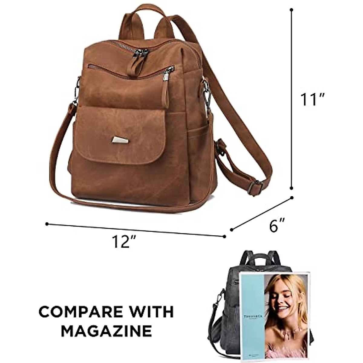 WYFJNX PU Leather Backpack Purse for Women Fashion Multipurpose Design Handbag Ladies Shoulder Bags Travel Backpack Brown