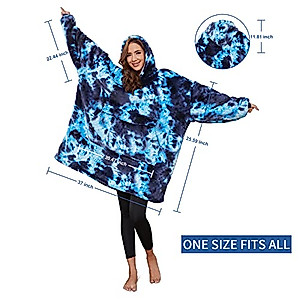 Esran Wearable Blanket Hoodie Sweatshirt for Women and Men with Sleeves and Big Pockets Super Warm One Size Fits All(Dark Blue Tie-dye)