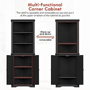 YESHOMY Corner Cabinet Shelves Side Freestanding Storage Organizer with Large Space and Two Doors, Home Furniture for Multifunction in Living Room, Bathroom, Hallway, Kitchen, Bedroom, Black