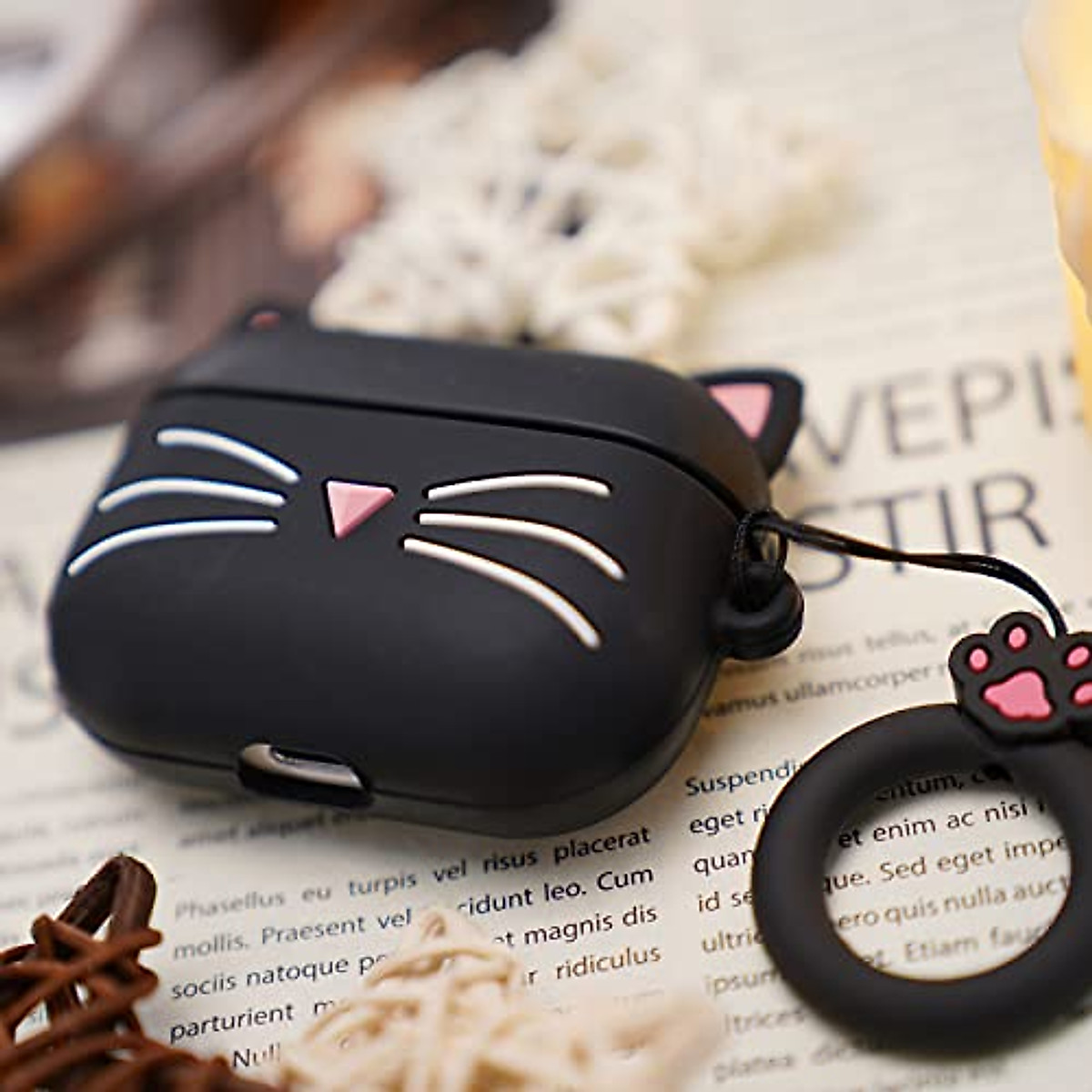 Case for Airpods Pro Cartoon 3D Anime Animal Cute Cat Design AirPod Skin Case Funny Fun Cool Character Soft Silicone AirPods Pro Case for Kids Teens Girls Boys Cover Cases Air pods Pro
