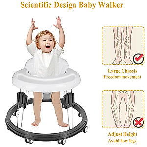 Baby Walker for Boys and Girls, Foldable Toddler Round Walker with Adjustable Height, Detachable Seat Cover and Mute Anti-Rollover Baby Walker, Suitable for Height 65-88cm