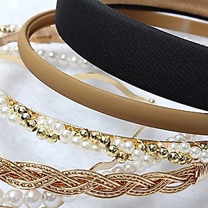 naibirdr 6PCS Different Designs Headbands for Women Gold Metal Hairband,Cute Pearl Headbands for Girls,Twisted Head Band,Black Solid Headbands Set…