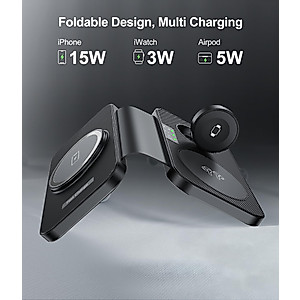 3 in 1 Charging Station for Multiple Devices Apple, XooFly Wireless Magnetic Travel Charger for Multiple Devices, Phone Charger Pad for iPhone 15 14 13 12 Pro Max Plus Mini, iWatch, Wireless Earbuds