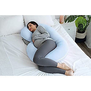 Pharmedoc Pregnancy Pillows, C-Shape Full Body Pillow – Jersey Cover Light Blue – Pregnancy Pillows for Sleeping – Body Pillows for Adults, Maternity Pillow and Pregnancy Must Haves, New Mom Gifts