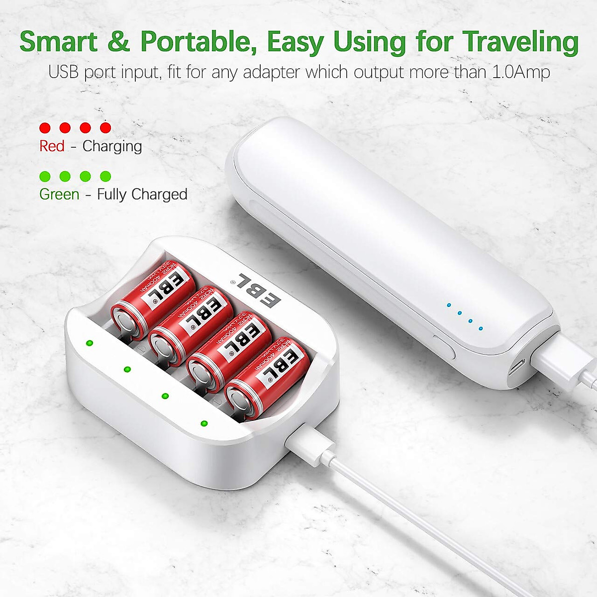 EBL CR2 Rechargeable Batteries, 3.7V Lithium RCR2 Photo Batteries 8 Pack with Rechargeable Battery Charger