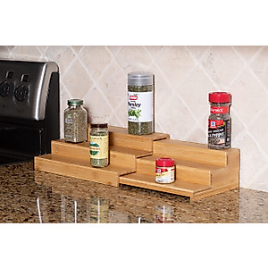 Lipper International 8807 Bamboo Wood Expandable 3-Tier Step Shelf Kitchen Organizer, 12" x 7-7/8" x 4-1/4"