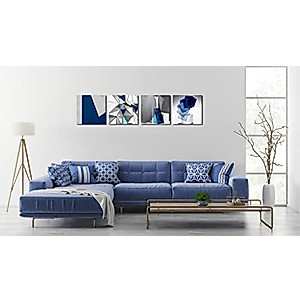 Oilpa Art Blue Abstract Wall Art Blue and White for Living Room Decor 12x12 Modern Gray Abstract 3D Geometric Canvas Print Picture Framed Artwork Bathroom Bedroom Home Decor 4 Pieces