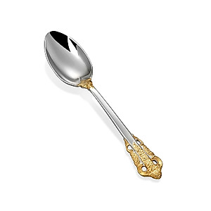 KEAWELL Luxury 7" Tea Spoon, Set of 4, 18/10 Stainless Steel, Sturdy Dessert Spoon, Gorgeous Design with Exceptional Mirror Polished Finish (Gold Accent)