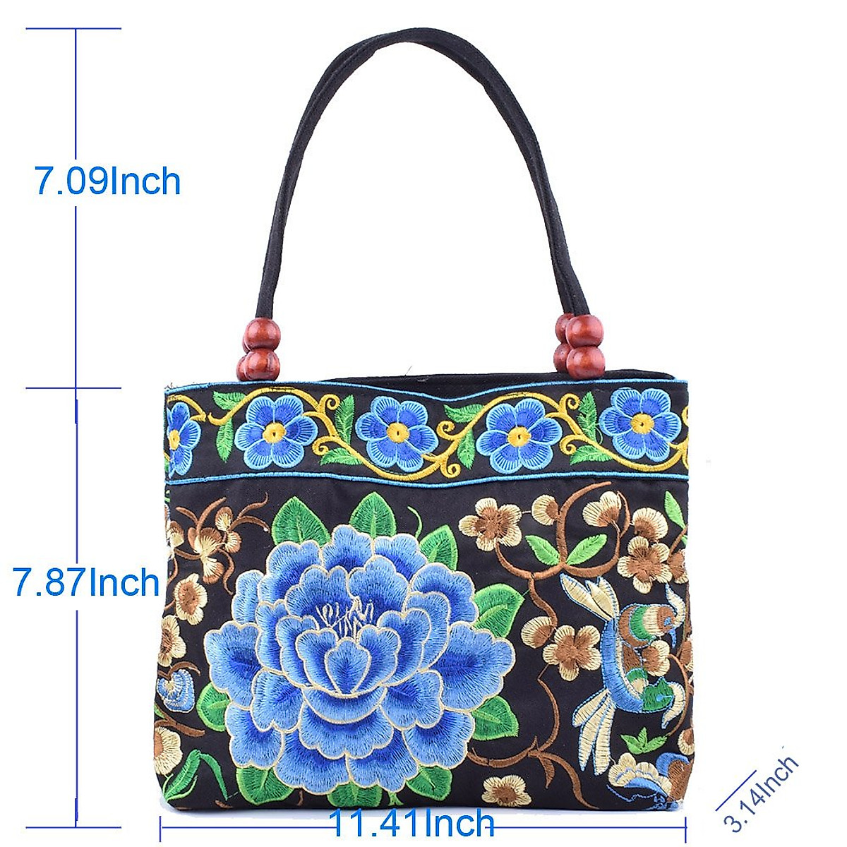 Vintage Embroidery Women Boho Mandala Messenger Bag Shoulder Bag (Blue Peony)