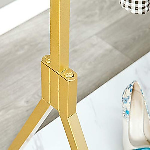 FURVOKIA Modern Simple Heavy Duty Metal Rolling Garment Rack with Wheels,Retail Display Clothing Rack with Wood, Single Rod Floor-Standing Hangers Clothes Shelves (Gold, 47.2 L)