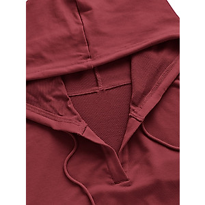 Verdusa Women's Long Sleeve Drop Shoulder Drawstring Crop Hoodie Sweatshirt Wine Red M