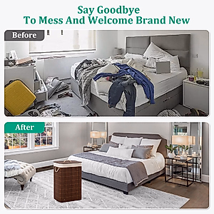 Btamree Laundry Hamper with Lid, Bamboo Laundry Basket with Handles & Removable Liner, 19 Gal (72L) Foldable Laundry Hamper for Laundry Room, Bedroom, Bathroom, Living Room (Square Brown)