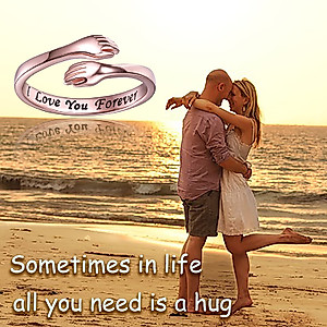 Hug Ring Sterling Silver Adjustable White Gold18K GoldRose Gold Plated Couple Hug Ring Hugging Rings for Women Mens Wedding Band Rings Wrap Around Rings Hand Ring Jewelry for Teen Girls Sizes 59