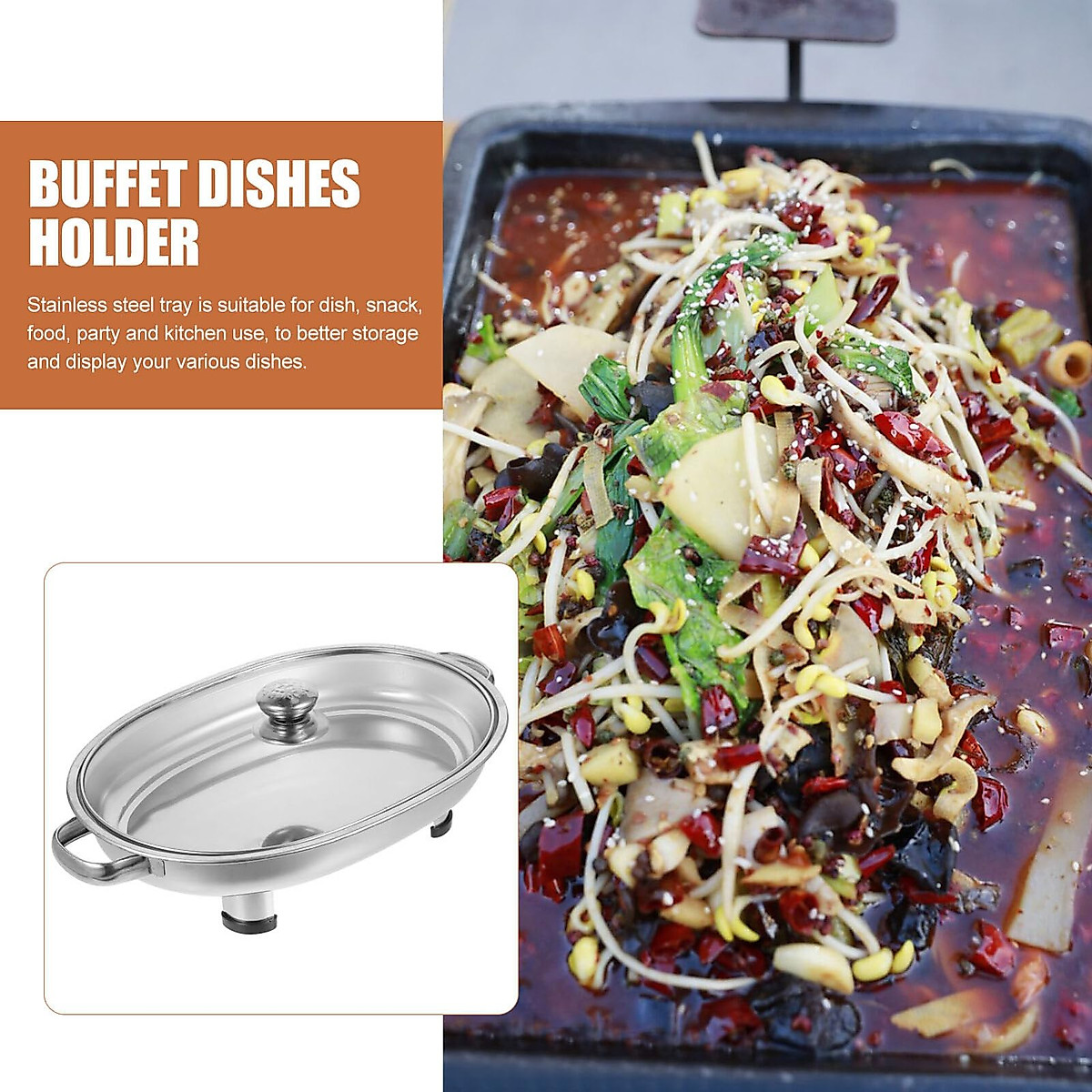 Stainless Steel Buffet Serving Dish Buffet Server Dish Buffet Snack Tray Food Plate for Buffet Stainless Steel Serving Tray Kitchen Food Holder Buffet Foods Holder Buffet Plates