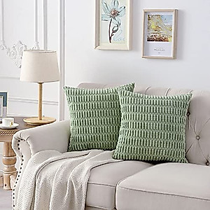 Fancy Homi 2 Packs Sage Green Decorative Throw Pillow Covers 18x18 Inch for Living Room Couch Bed Sofa, Soft Striped Corduroy Square Cushion Case 45x45 cm, Rustic Farmhouse Boho Home Decor