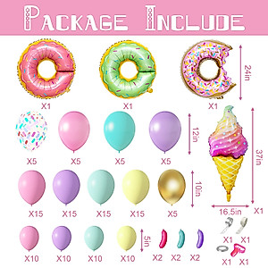 Amandir 139pcs Pastel Donut Balloon Garland Arch Kit, Donut Sweet One Birthday Party Decorations Pink Sprinkles Confetti Ice Cream Foil Balloons for Donut Grow Up Baby Shower Two Sweet Party Supplies