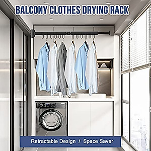 MIFXIN Retractable Clothes Drying Rack Laundry Wall Mounted Two-Fold Drying Rack Collapsible Clothes Hanger Folding Clothing Rack for Laundry Balcony (Black)