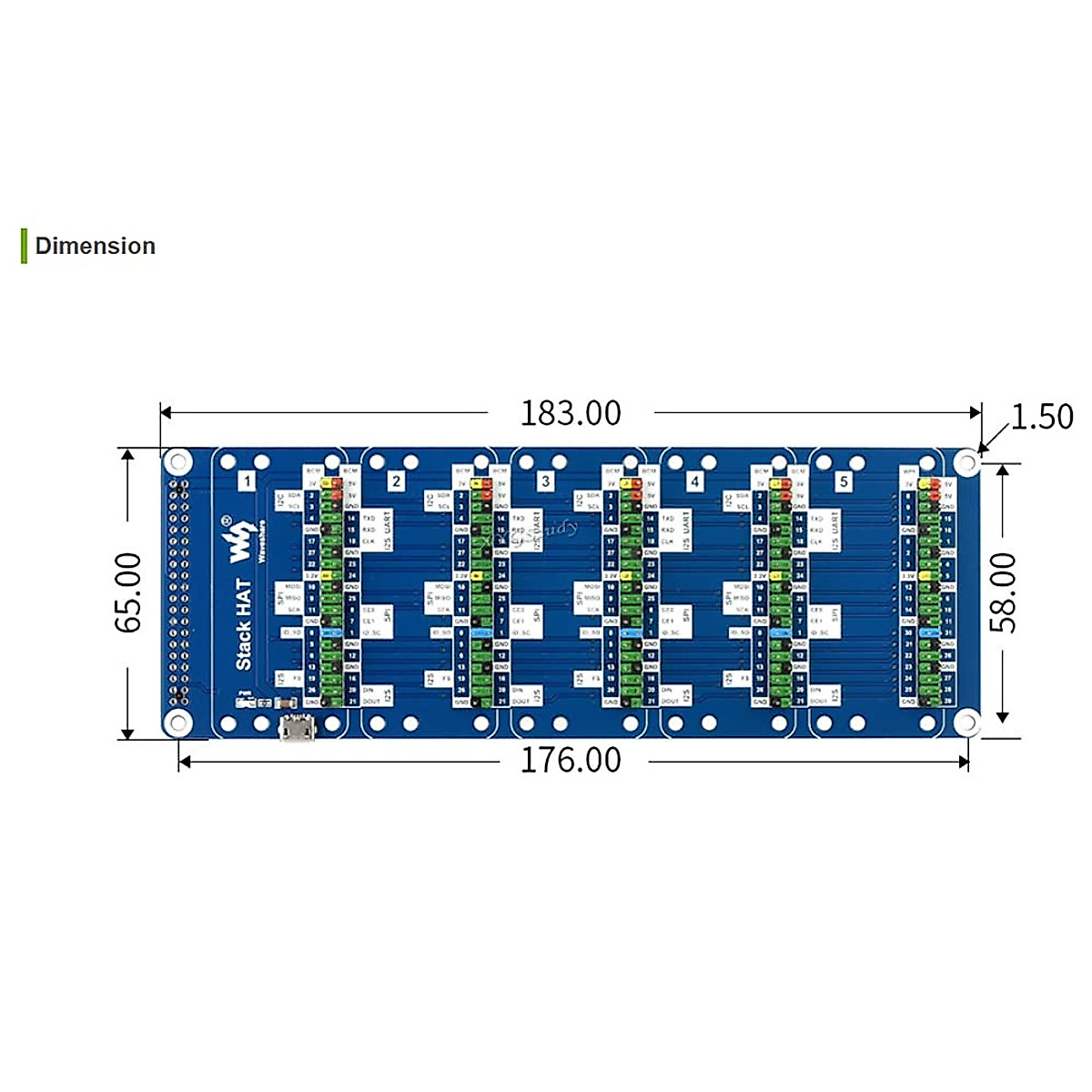 XYGStudy Stack HAT I/O Expansion Connector for Raspberry Pi, 5 Sets of 2x20 Pinheaders, Directly Pluggable, USB Power Port