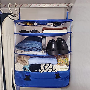 Tmzlier Portable Hanging 3-Shelf Travel Shelves Bag Packing Cube Organizer Suitcase Large Capacity Storage with 2 Hooks (Black, X-Large)