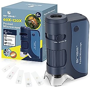 Pocket Microscope 60X-120X, Portable Handheld Microscope for Kids, Mini Microscope with 5pcs Microscope Slides for Learning, Education and Exploring