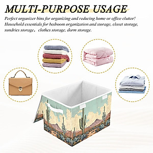 STAYTOP Cactus Collapsible Storage Bin with Lid,Decorative Storage Box Cube Organizer Container Storage Baskets for Bedroom Closet Living Room