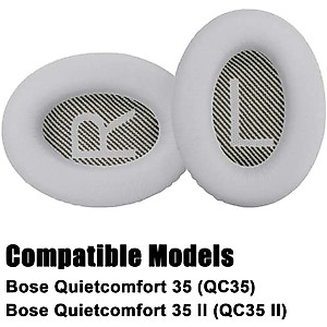 T Tersely Replacement Earpads Cushions for Bose QuietComfort 35 II/45 (QC35/QC45/QC35 II) Headphones, Complete with QC35 Shaped Scrims with 'L and R' Lettering QC2 QC15 QC25 Sound True Ear Pads (Grey)