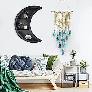 Flueyer Moon Shelves Wall Decor, Moon Shaped Floating Shelves for Essential Oil Display or Crystal Holder, Mounted Moon Wall Decor for Bedroom Living Room Bathroom