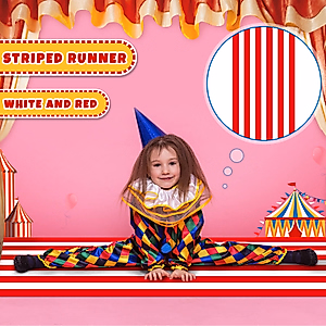 Boao 2 Pcs Carnival Circus Party Supplies Red and White Striped Aisle Runners Carnival Theme Party Floor Decor 24 in x 10 ft for Birthday Carnival Party Decorations