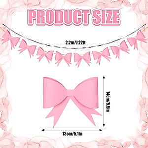 Whaline Pink Bow Garland Banner 3D Cute Bow Hanging Garland Paper Banner for Coquette Birthday Baby Bridal Shower Bachelorette Party Supplies