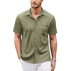 COOFANDY Men's Casual Button Down Shirts Short Sleeve Regular Fit Beach Shirt Tops Light Green