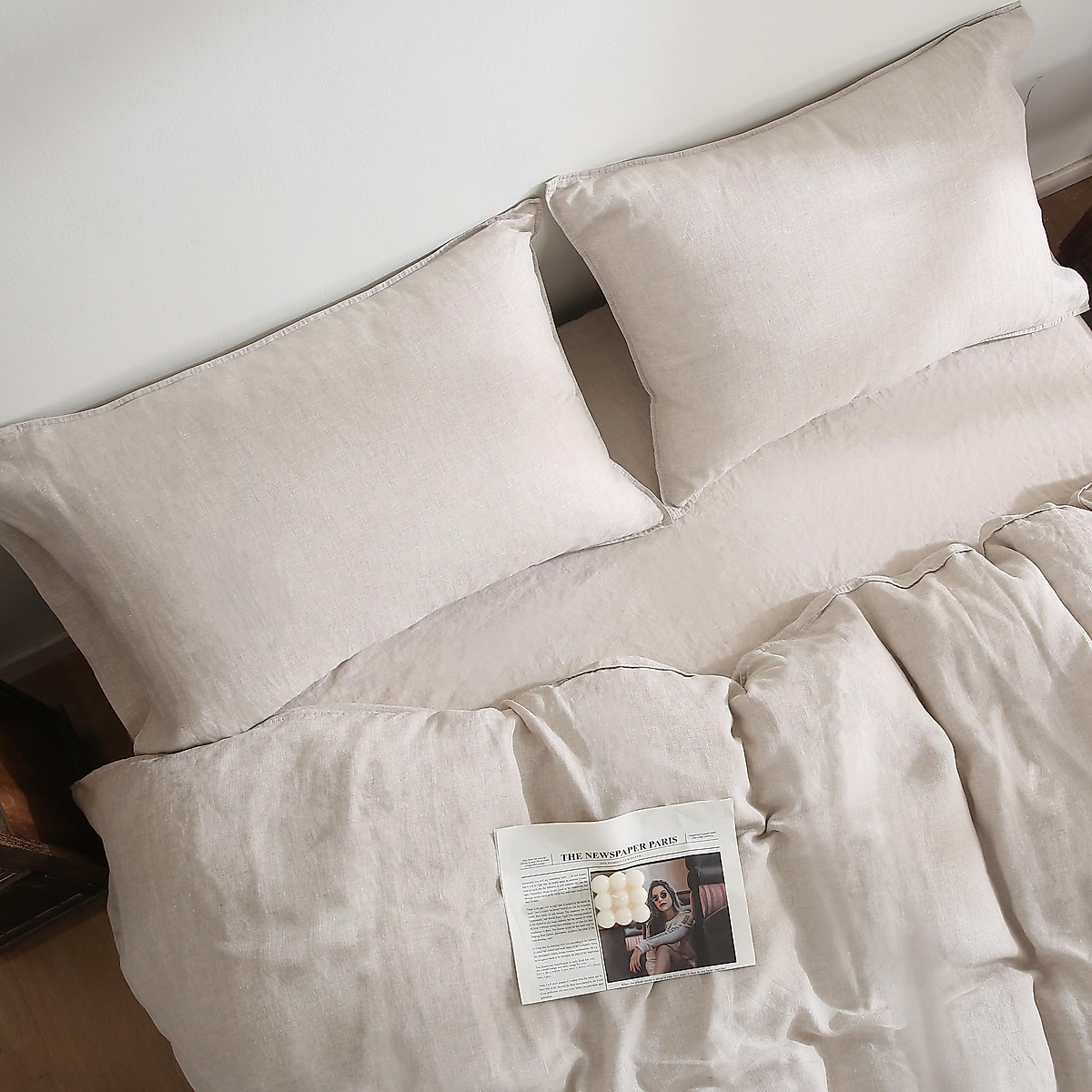 100% Pure Linen Duvet Cover Set - Soft, Breathable & Durable with Button Closure and Corner Ties, Natural Washed French Flax (3P-Natural Linen, 1Duvet Cover + 2Pillowcases - King/Cal King)