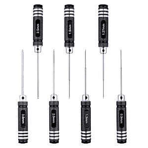 Hex Screwdriver Set - 7pcs Hex Allen Drive Kit 0.9mm 1.27mm 1.3mm 1.5mm 2.0mm 2.5mm 3.0mm Key Repair Tools for Traxxas Arrma Losi Redcat RC Cars Models FPV Drone Helicopter