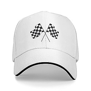 Waldeal Men's Baseball Caps Checkered Flags Race Car Flag Pole Adjustable Dad Hat White