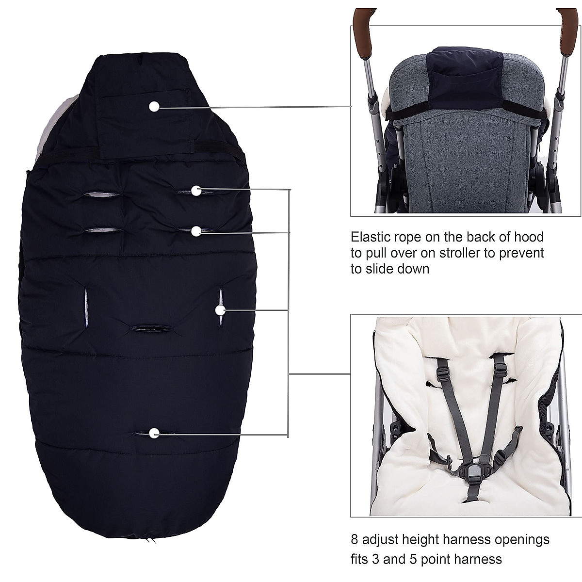 KZ Dotnz Universal Stroller Blanket, Front Panel Removeable Multifunction Stroller Bunting Bag, Cosy Toes Fleece Lined Stroller Footmuff Fit for Most Stroller, Stroller Cover for Winter