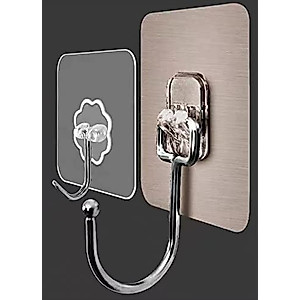 Alayaglory Large Adhesive Hooks 22Ib(Max),Waterproof and Rustproof Wall Hooks for Hanging Heavy Duty,Stainless Steel Towel and Coats Hooks to use Inside Kitchen Bathroom Home Office 8 Pack