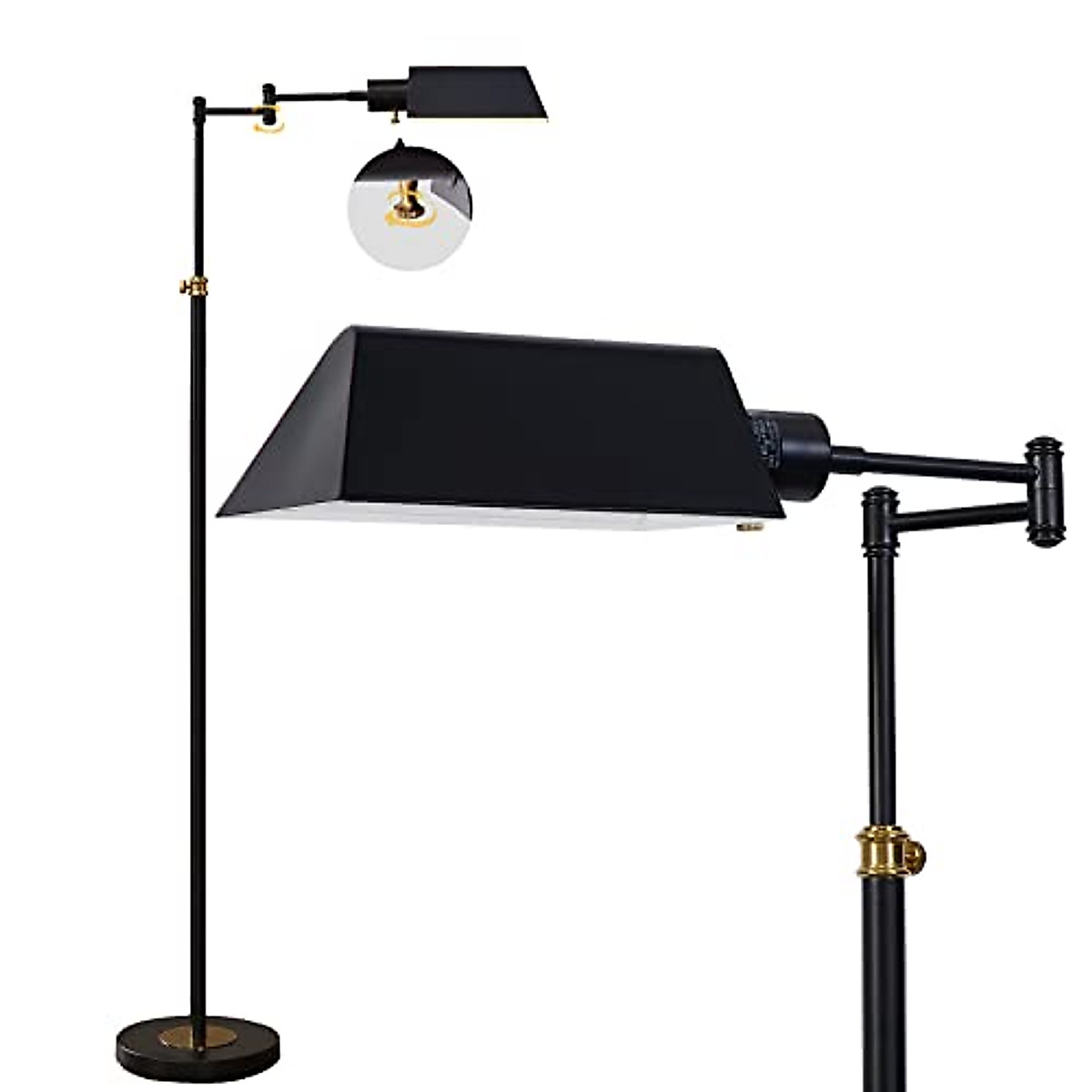 RAYINIGHT Dimmable LED Pharmacy Floor Lamp for Living Room, Full Range Dimming Bedroom Floor Lamp, Adjustable Height Standing Lamp for Bedroom with 350° Swing Arm for Reading, Living Room, Office